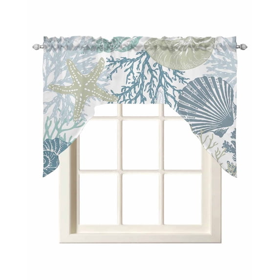 Blue Coral Coastal Kitchen Swag Valances for Windows, Summer Beach ...