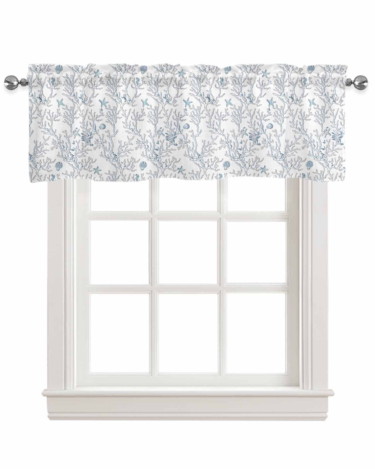 Blue Coral Coastal Kitchen Valances for Windows Farmhouse Linen Window ...