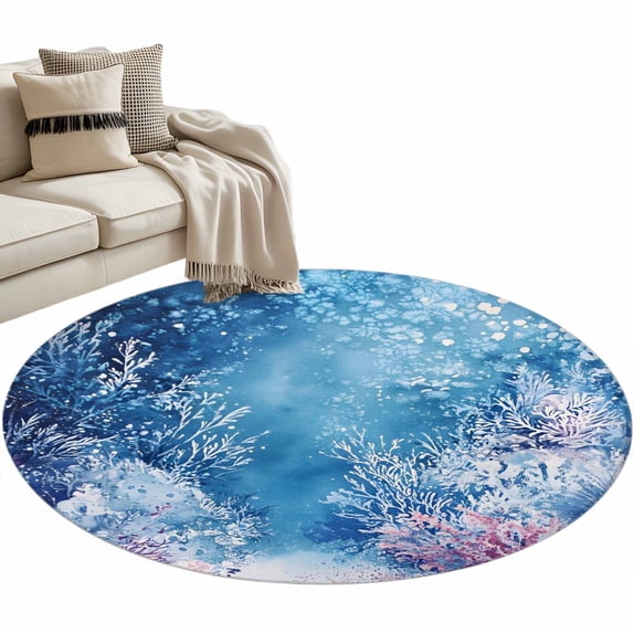 Blue Coral Coastal Round Rug 3ft Washable Circle Entryway Rugs Non Slip ...
