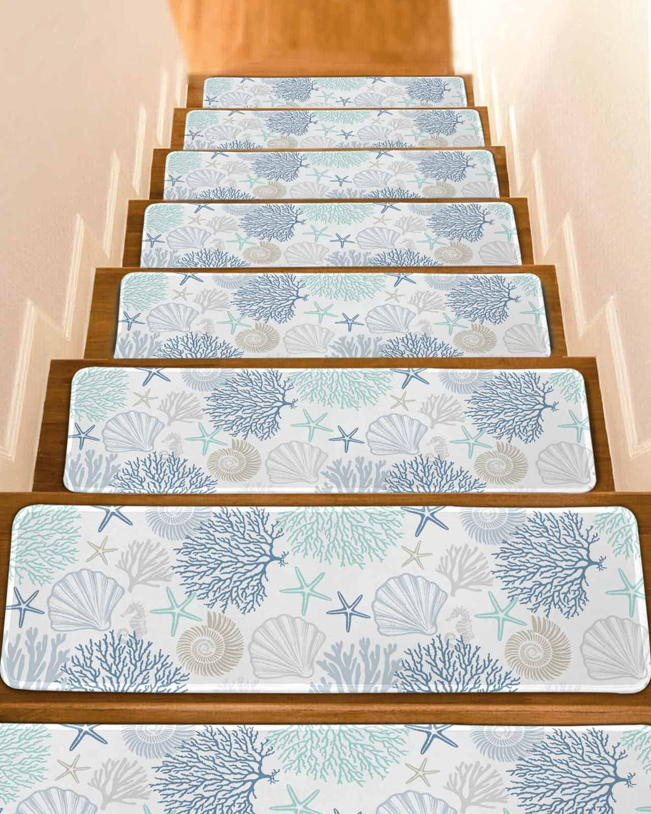 Blue Coral Coastal Stair Treads Non Slip Indoor for Wooden Steps ...