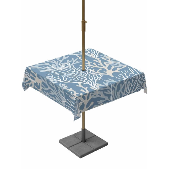 Blue Coral Coastal Table Cloth Rectangle Outdoor Tablecloth, Ocean ...