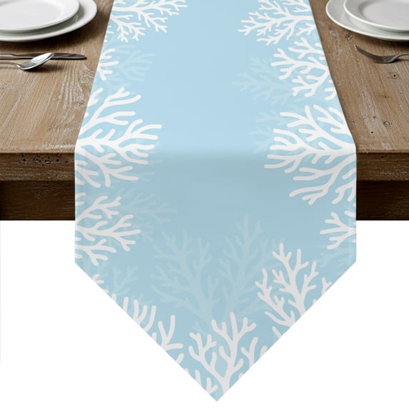 Blue Coral Coastal Table Runner Linen Burlap Table Runner 36 Inches ...