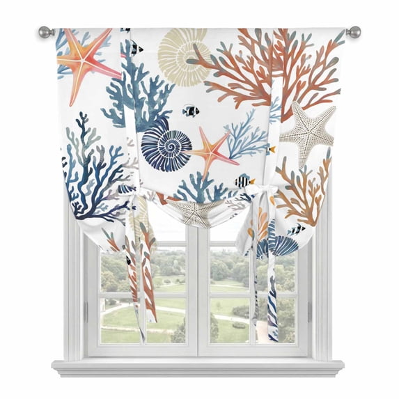 Blue Coral Coastal Tie Up Curtains for Windows, Adjustable Balloon ...