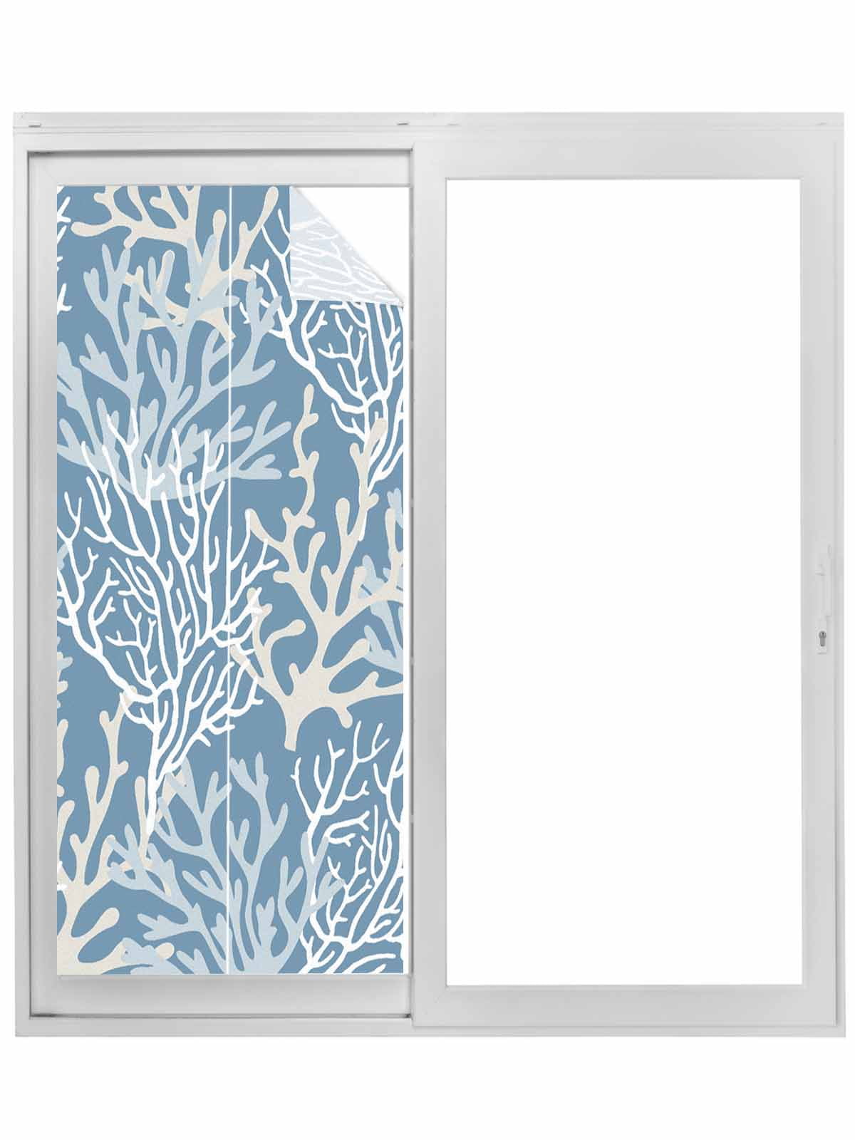 Blue Coral Coastal Window Privacy Film, Ocean Nautical Seaside Beach ...