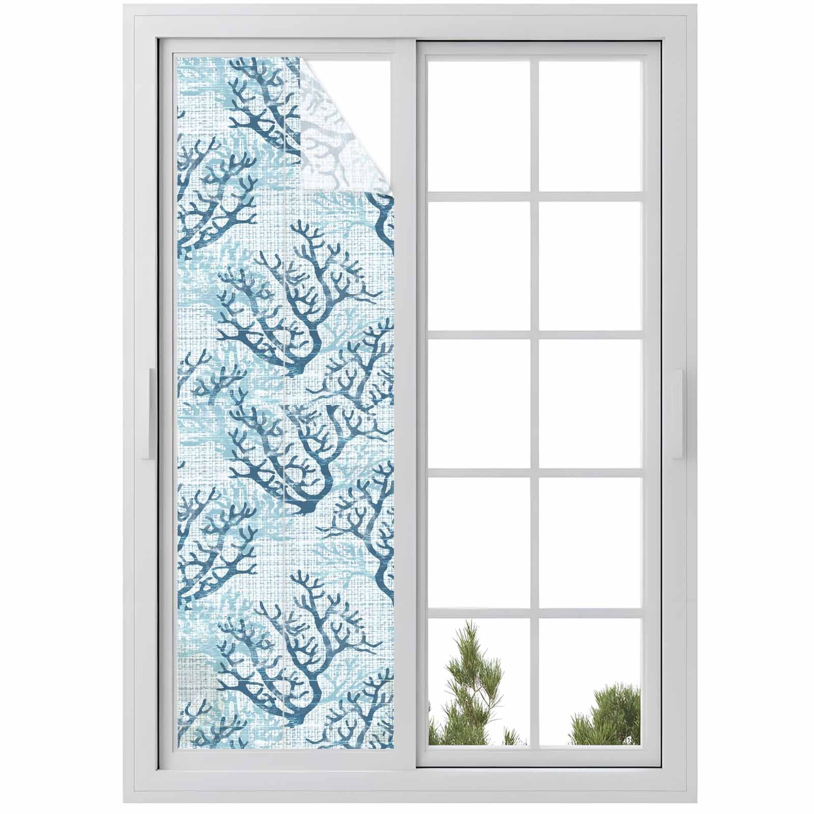 Blue Coral Coastal Window Privacy Film, Summer Beach Nautical Ocean ...