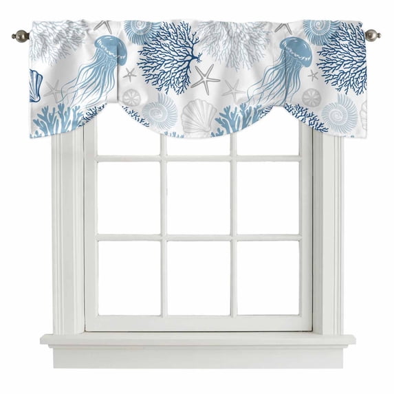 Blue Coral Jellyfish Tie Up Window Valance Starfish Seashell Coastal ...
