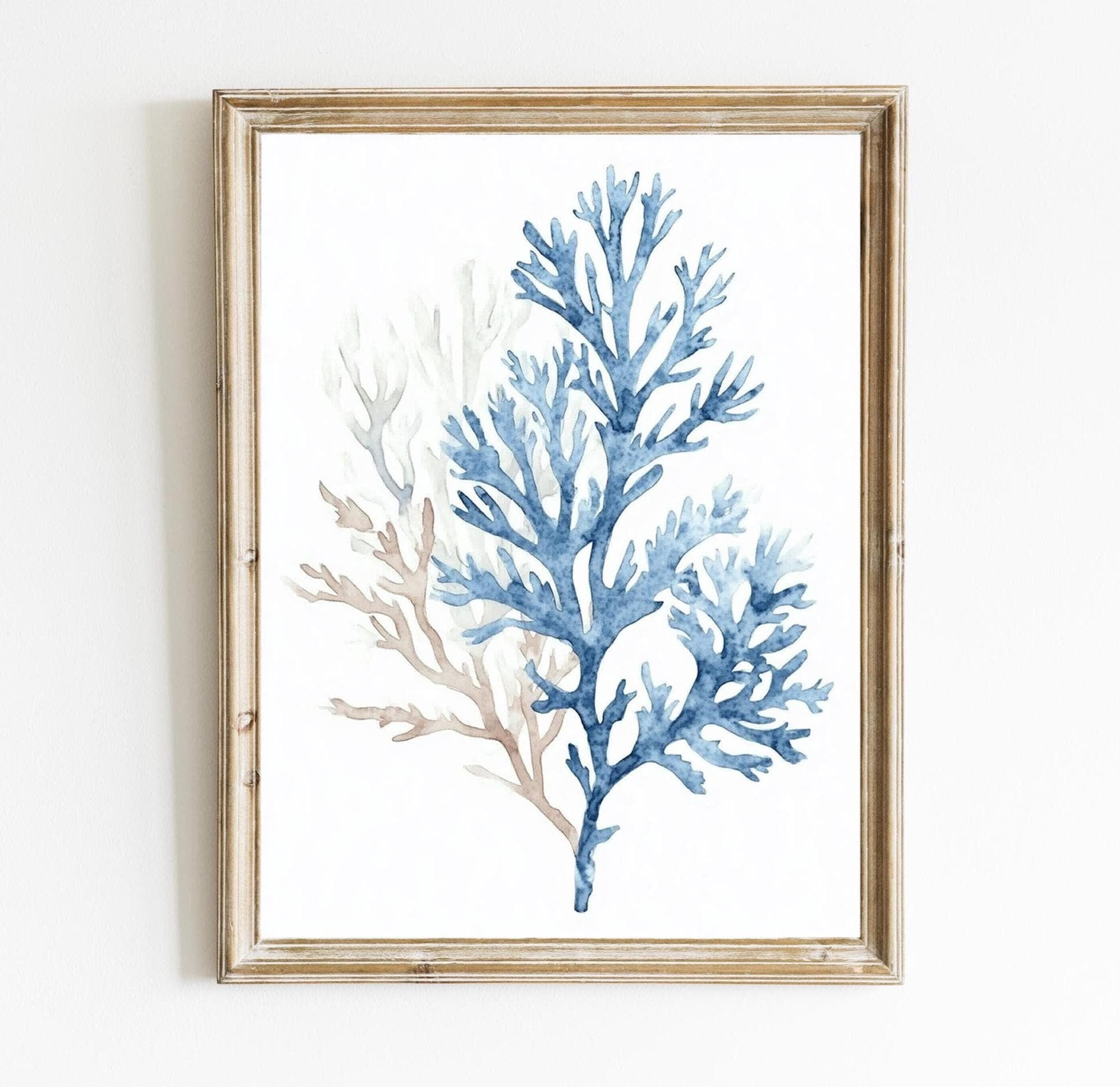 Blue Coral Minimal Coastal Beach House Nautical Decor Style Poster ...