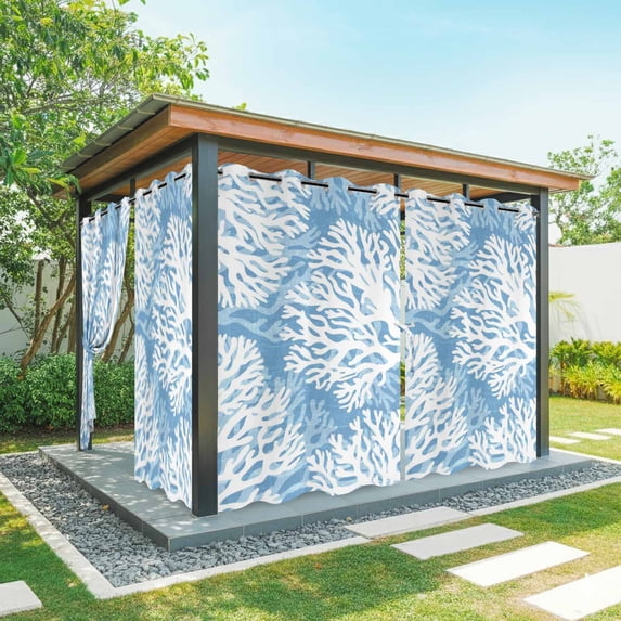 Blue Coral Outdoor Curtains for Patio, Coastal Ocean Beach Summer ...