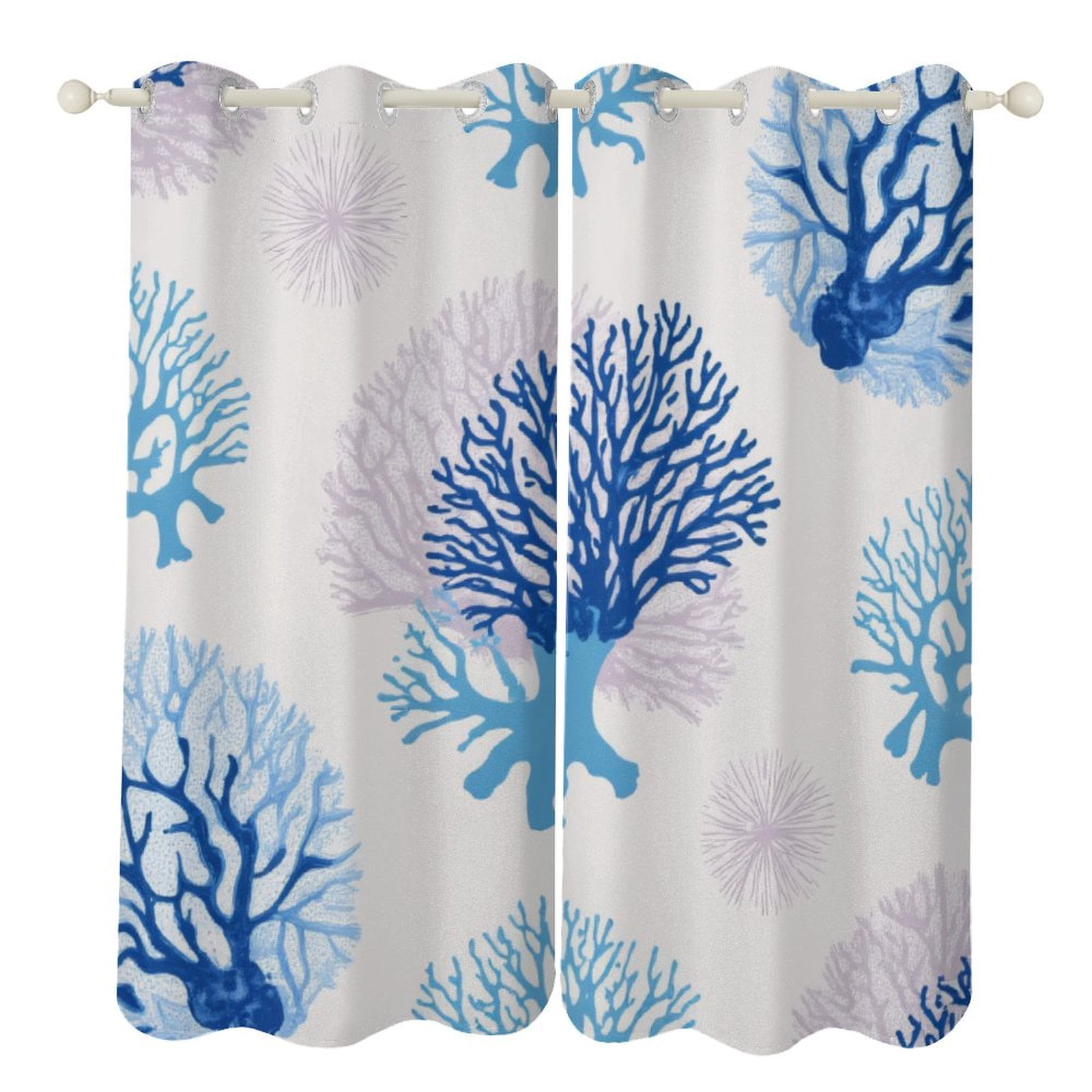 Blue Coral Pattern Luxury Window Curtains Blinds for Living Room Kids ...