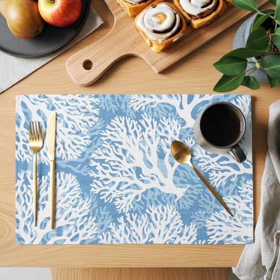 Blue Coral Placemats Set of 2, Coastal Ocean Beach Summer Nautical ...