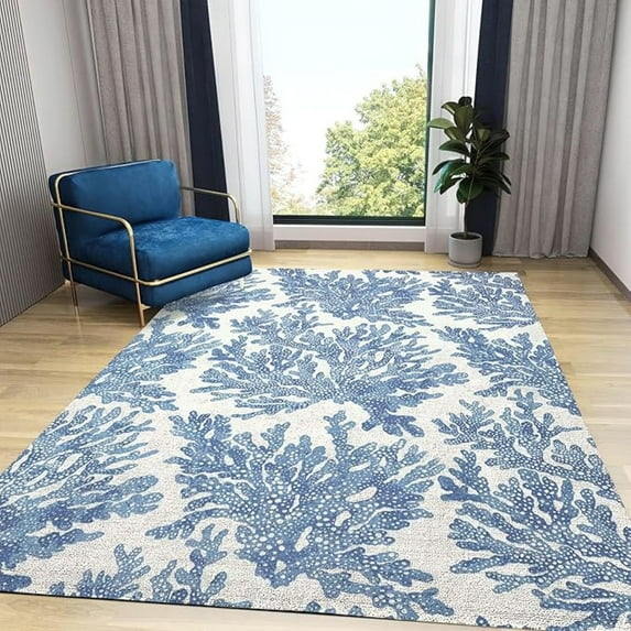 Blue Coral Reef Ocean Theme Area Rug, Non Slip Stain Resistant Print ...