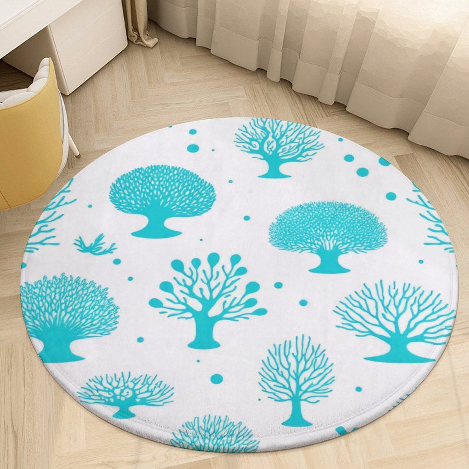 Blue Coral Reef Pattern Round Area Rugs for Bedroom Living Room, 3FT ...