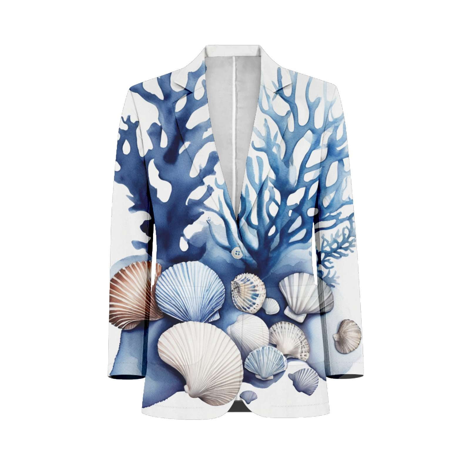 Blue Coral Seashell Print Customized Men's Suits full man Shawl Collar ...