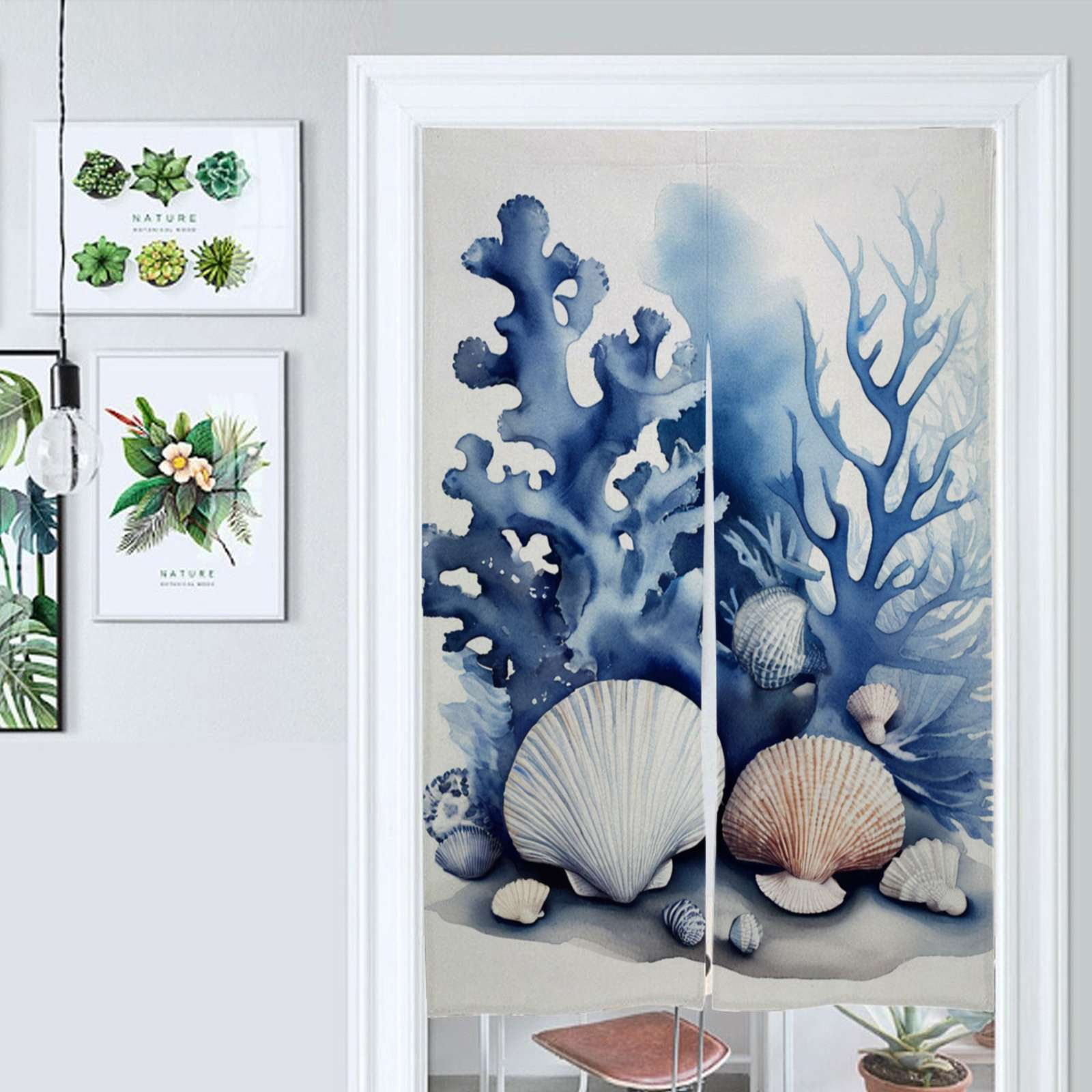 Blue Coral Seashell Print Door Curtain Nordic Living Room DoorCurtain ...