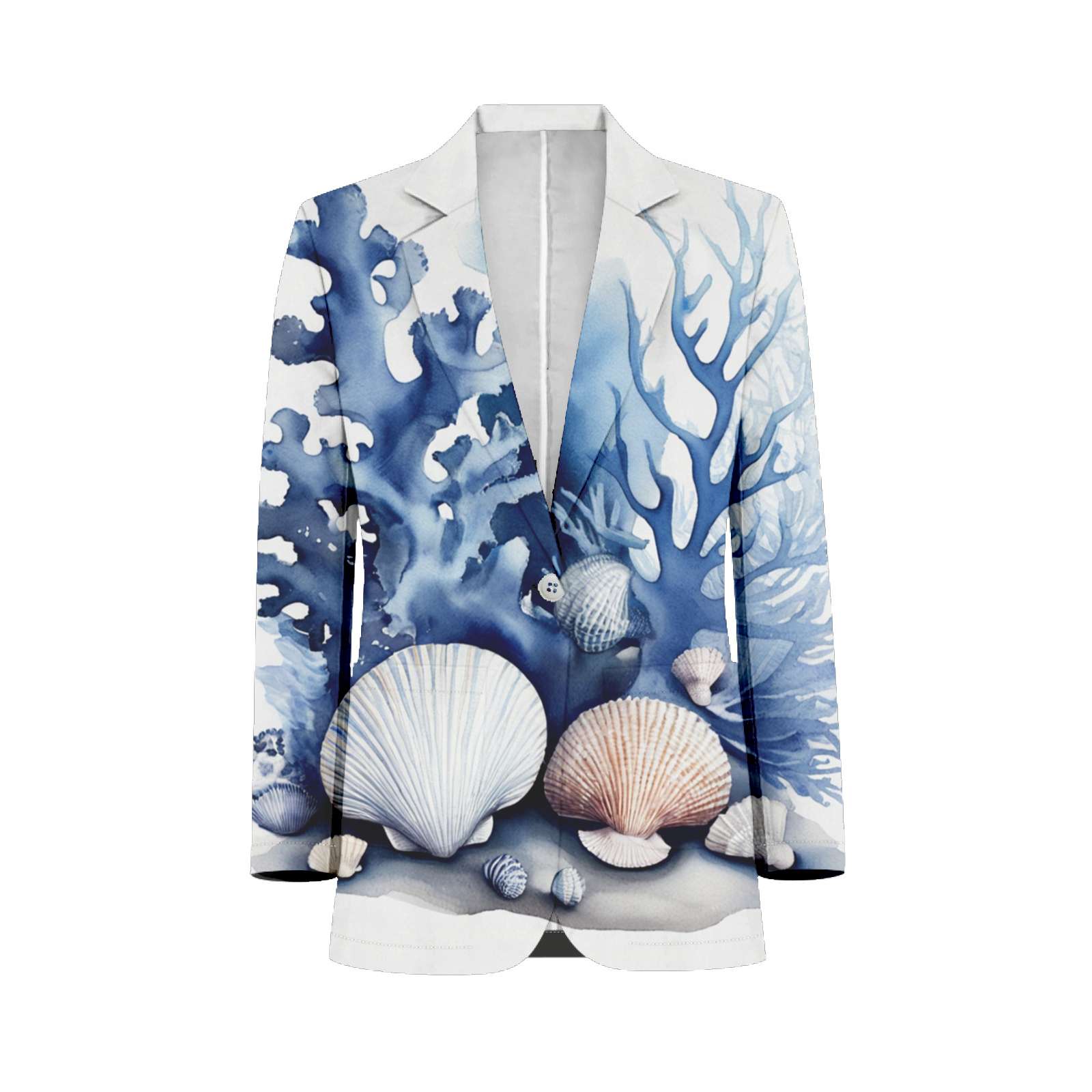 Blue Coral Seashell Print Mens Suits Shawl Collar Slim Fit Suit Mens ...