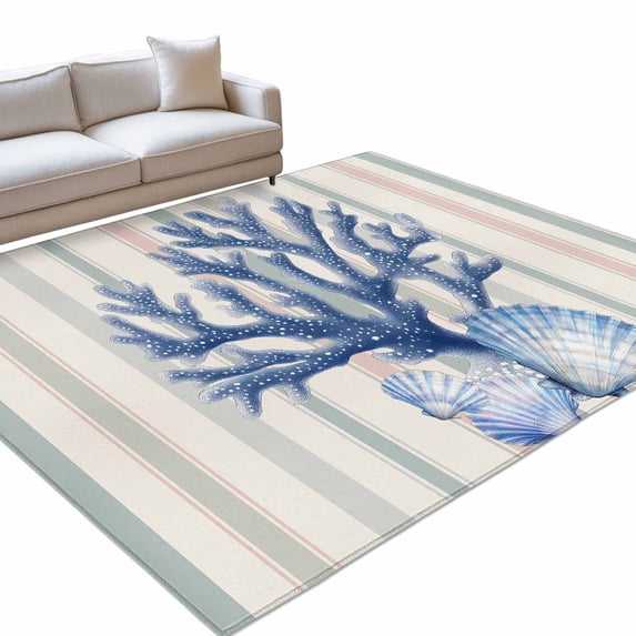 Blue Coral Shell Area Rugs 5x8ft Watercolor Stripes Floor Rug Non Slip ...