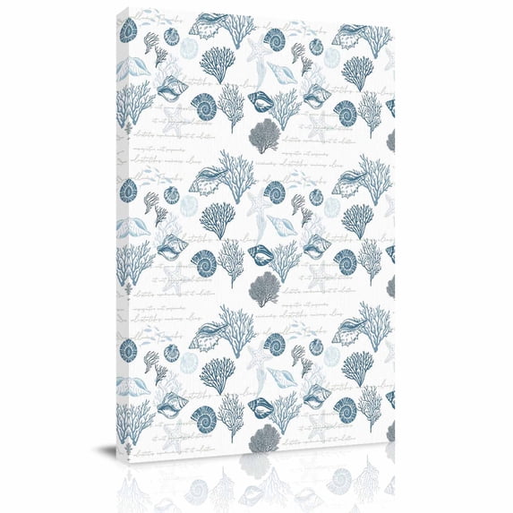 Blue Coral Shell Canvas Wall Art for Living Room, Starfish Nautical ...