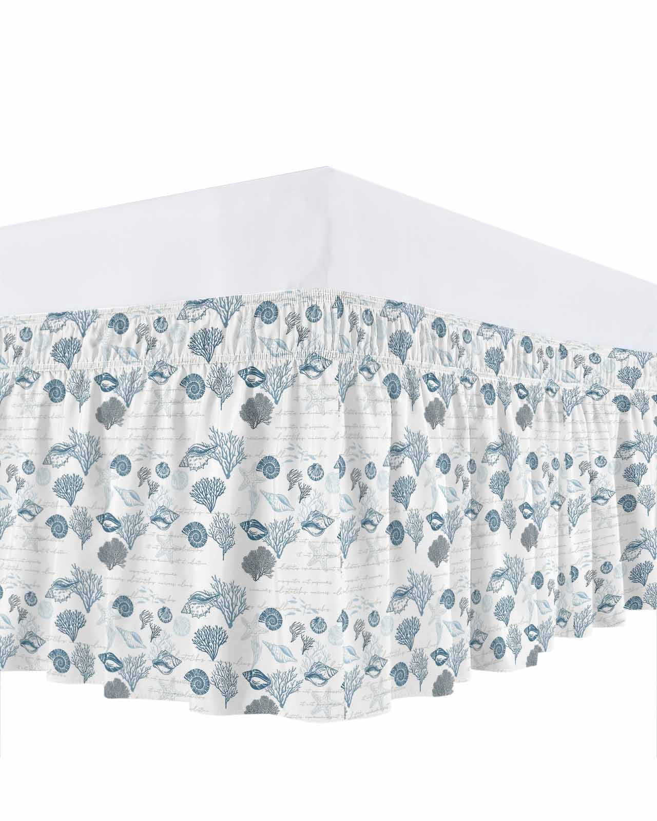 Blue Coral Shell Ruffle Bed Skirt Queen Size Starfish Nautical Marine ...
