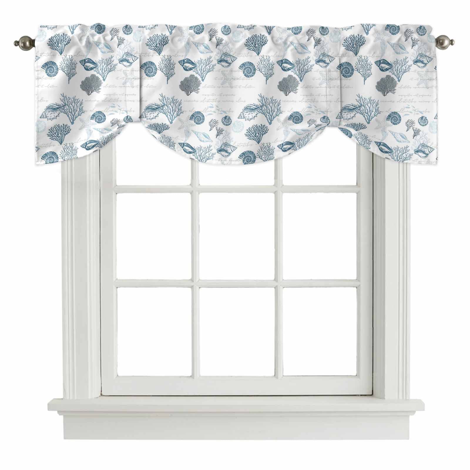 Blue Coral Shell Tie Up Valance Curtains Starfish Nautical Marine Life ...