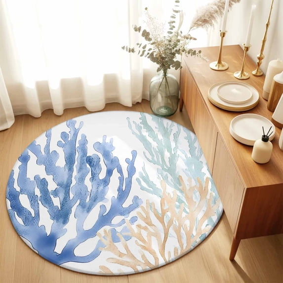 Blue Coral Summer Ocean Round Area Rug 3ft,Living Room Rug Non-Slip ...