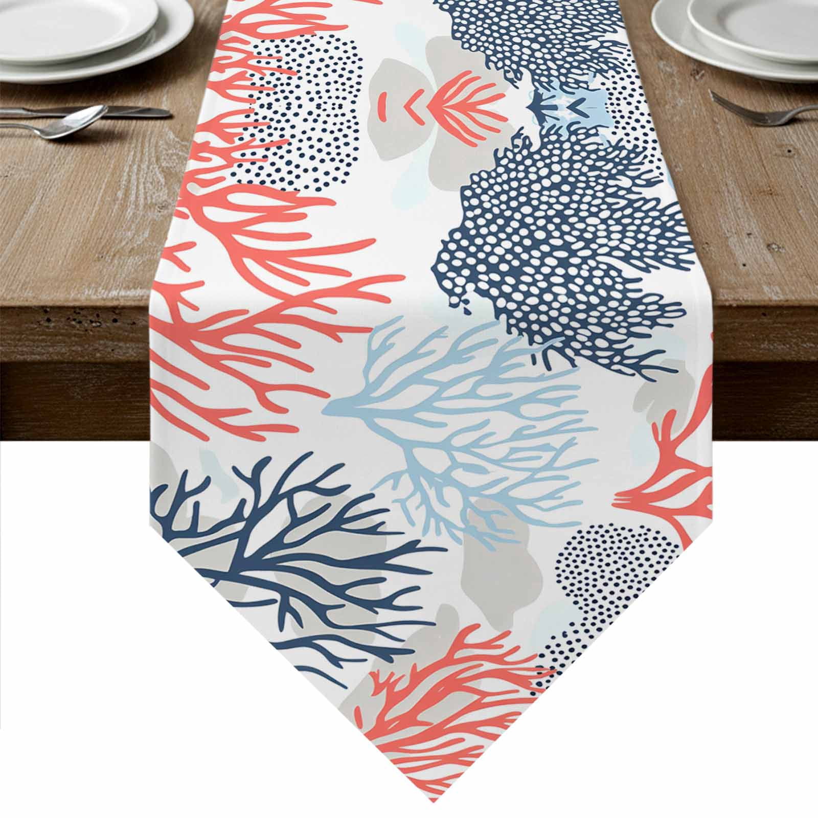 Blue Coral Table Runner Linen Burlap Table Runner 72 Inches Long Summer ...