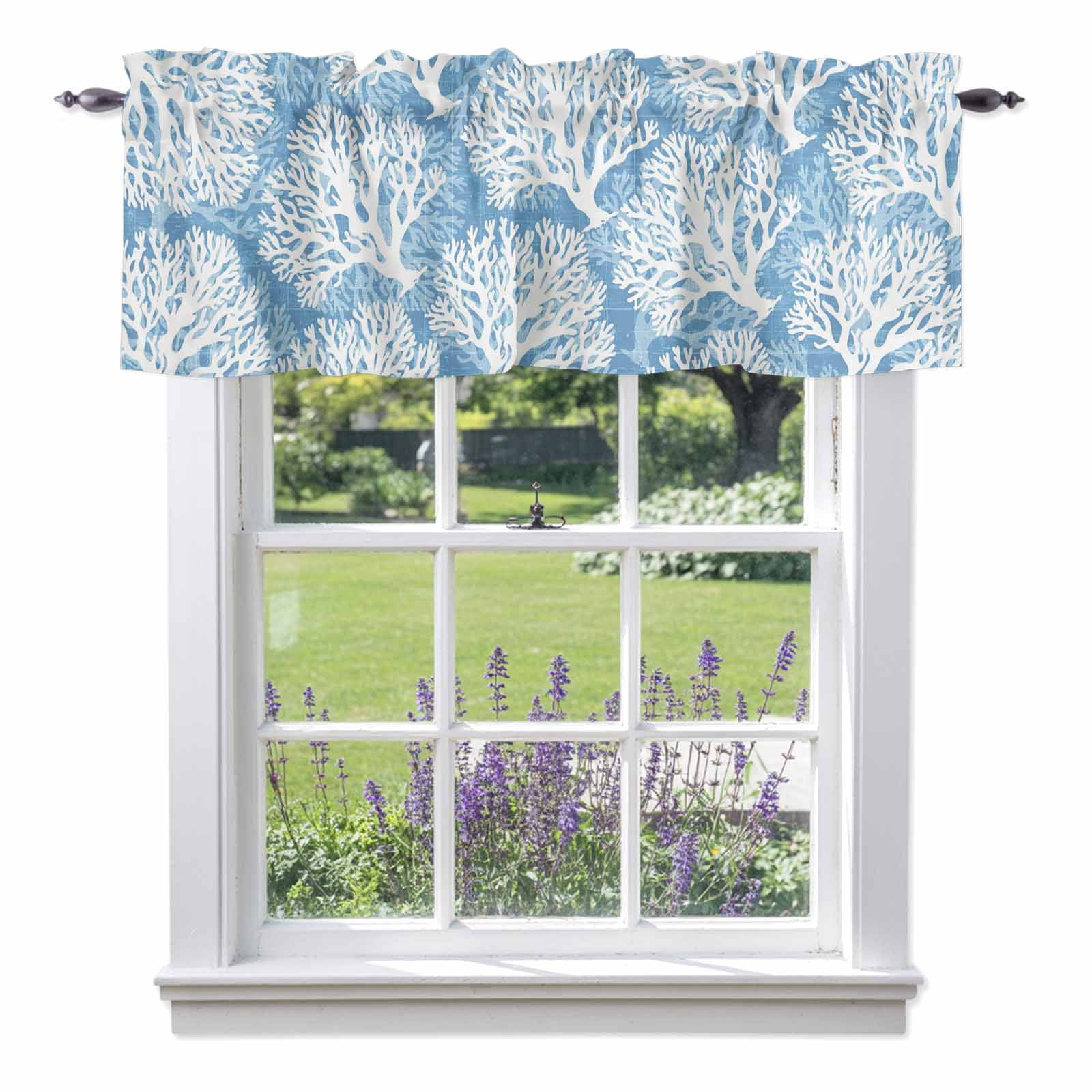 Blue Coral Valances for Windows, Coastal Ocean Beach Summer Nautical ...