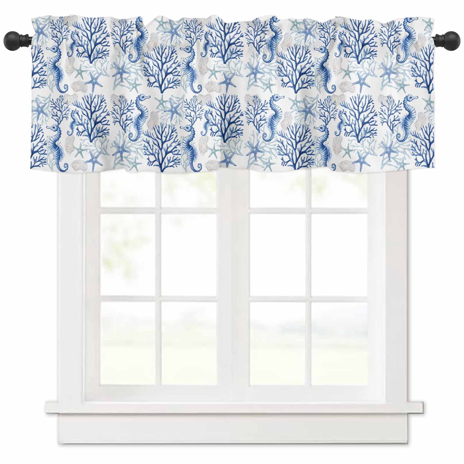 Blue Coral Valances for Windows Farmhouse Kitchen Curtains Valances Rod ...