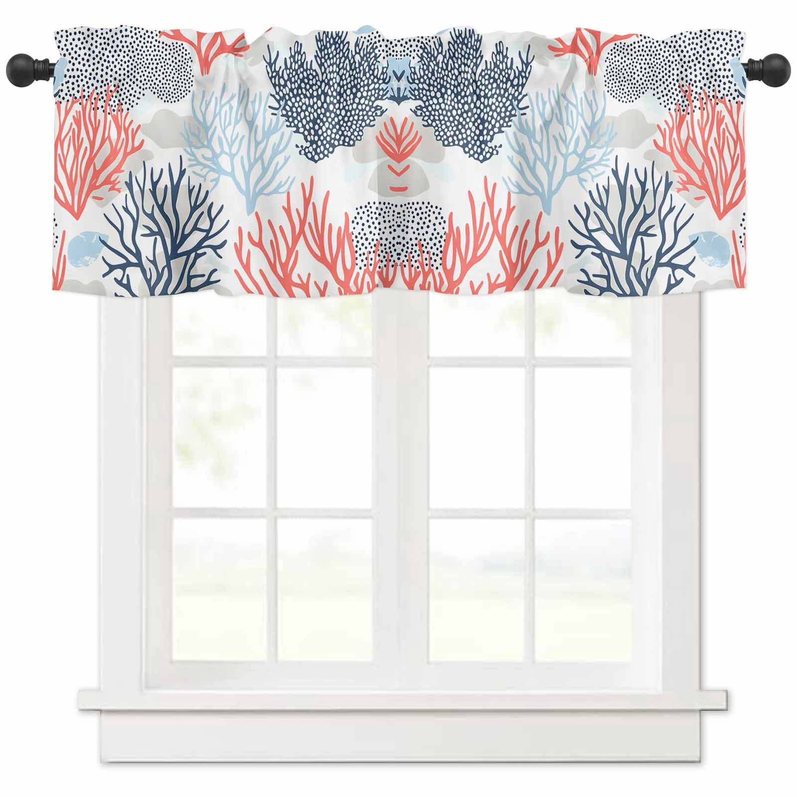 Blue Coral Valances for Windows Farmhouse Kitchen Curtains Valances Rod ...