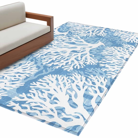 Blue Coral Washable Area Rugs 3'x5', Coastal Ocean Beach Summer ...
