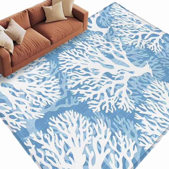Blue Coral Washable Living Room Rugs 6'x9', Coastal Ocean Beach Summer ...