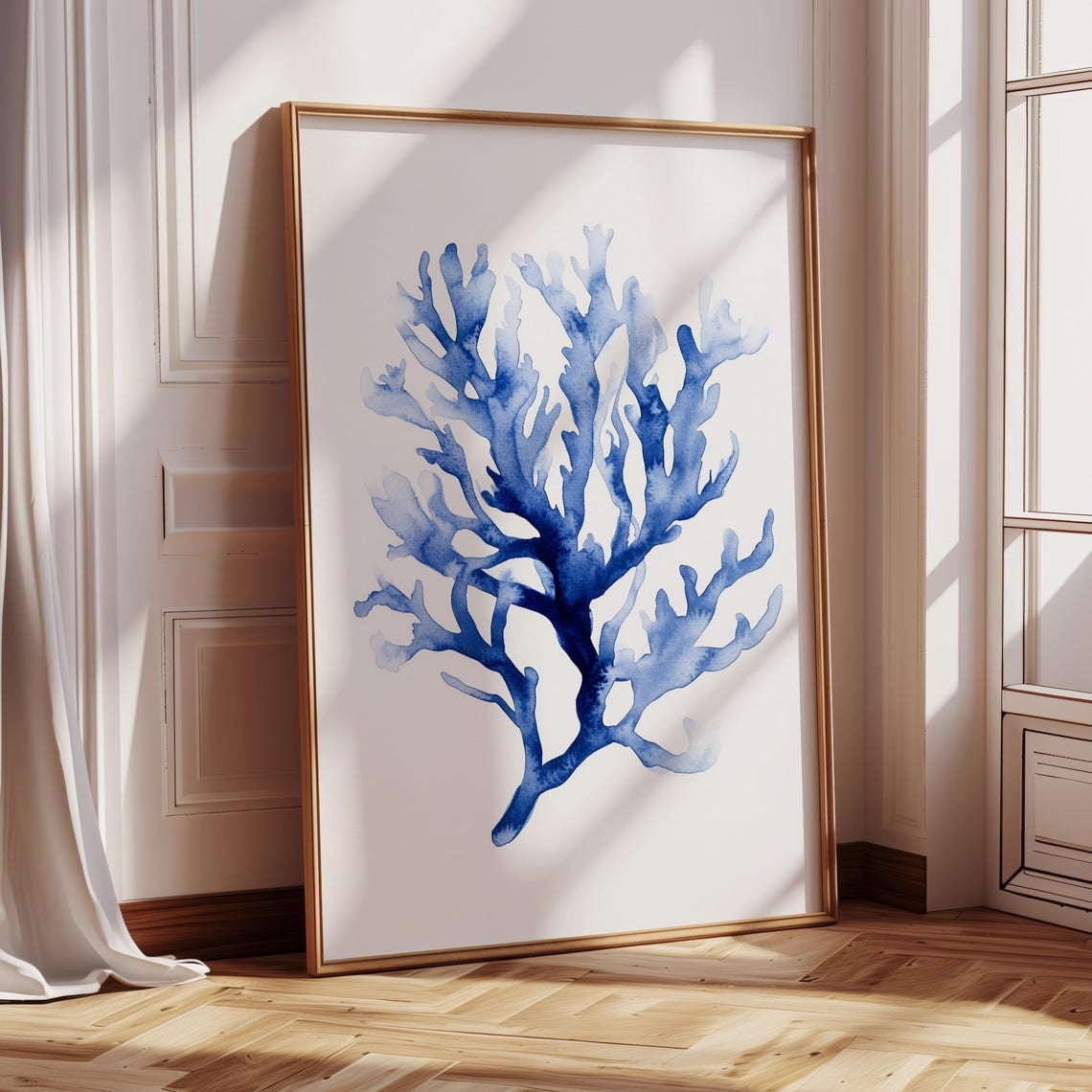 Blue Coral Watercolor Style Wall Art Print Minimal Ocean Inspired Sea ...