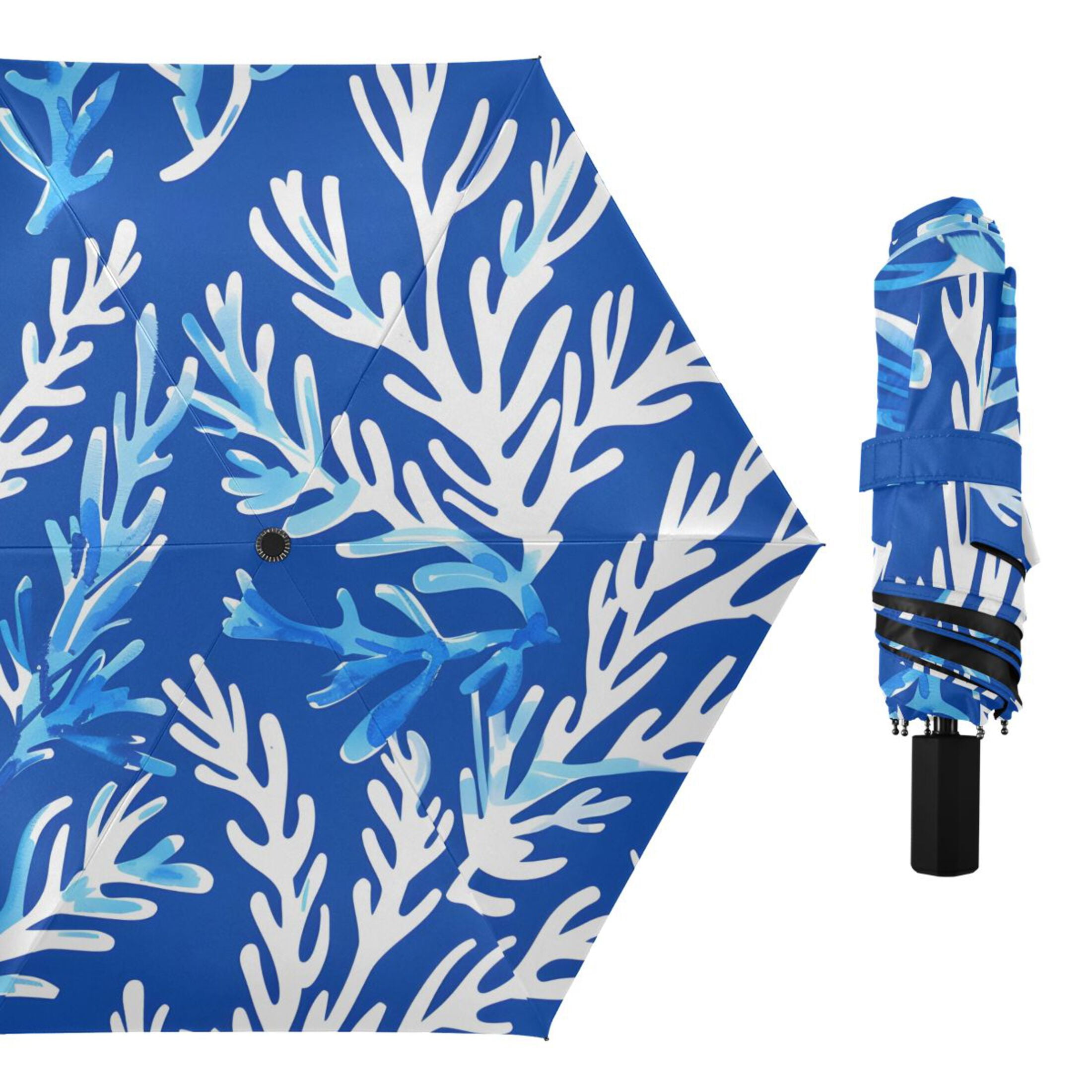 Blue Corals All Weather Umbrella Triple Folding Parasol 6 Ribs UV ...