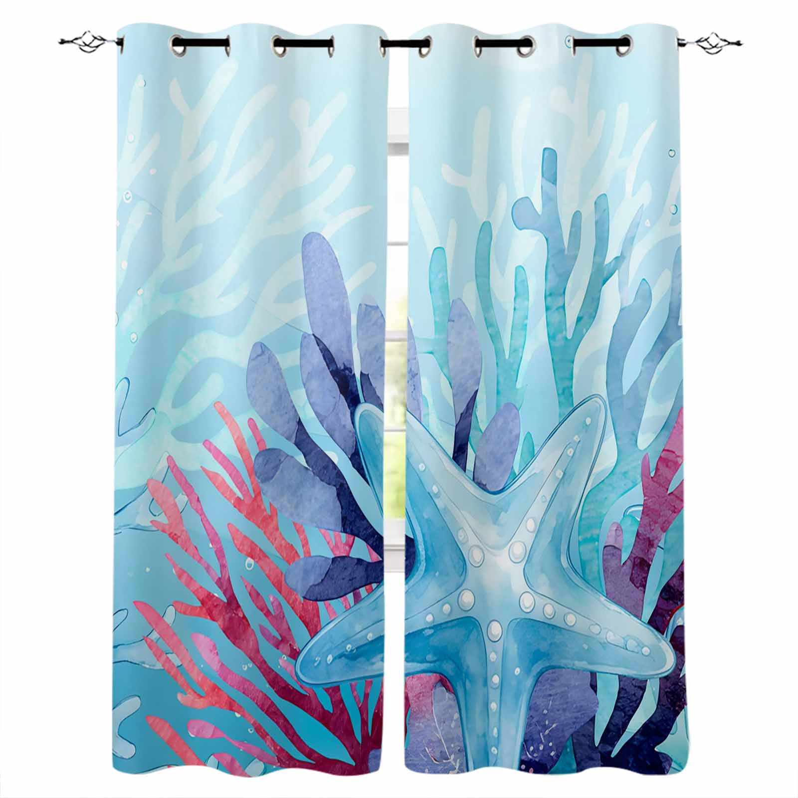 Blue Corals Blackout Curtains for Bedroom/Living Room, Thermal ...
