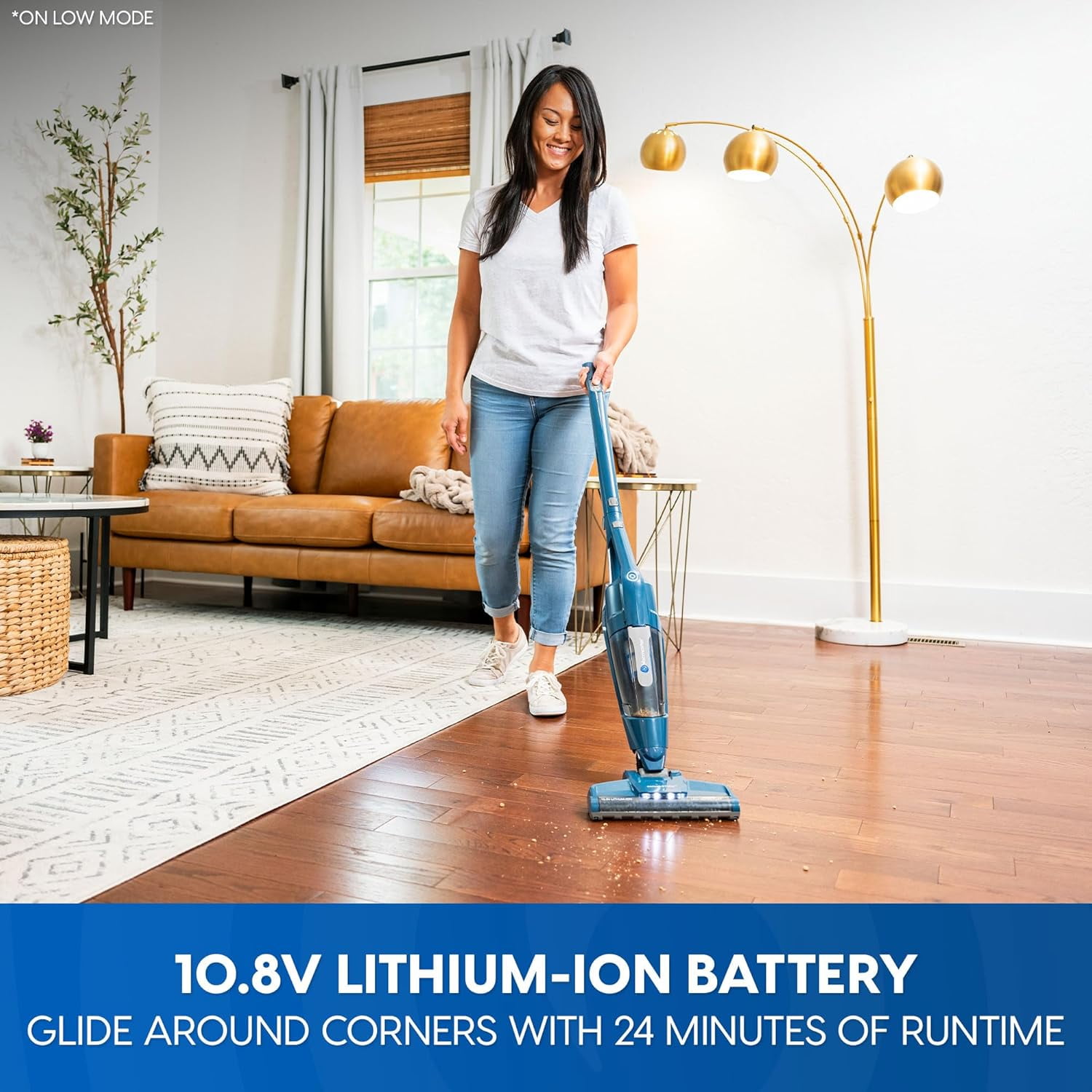 Blue Cordless Stick Vacuum Cleaner with 2-Speed Power Control and LED ...