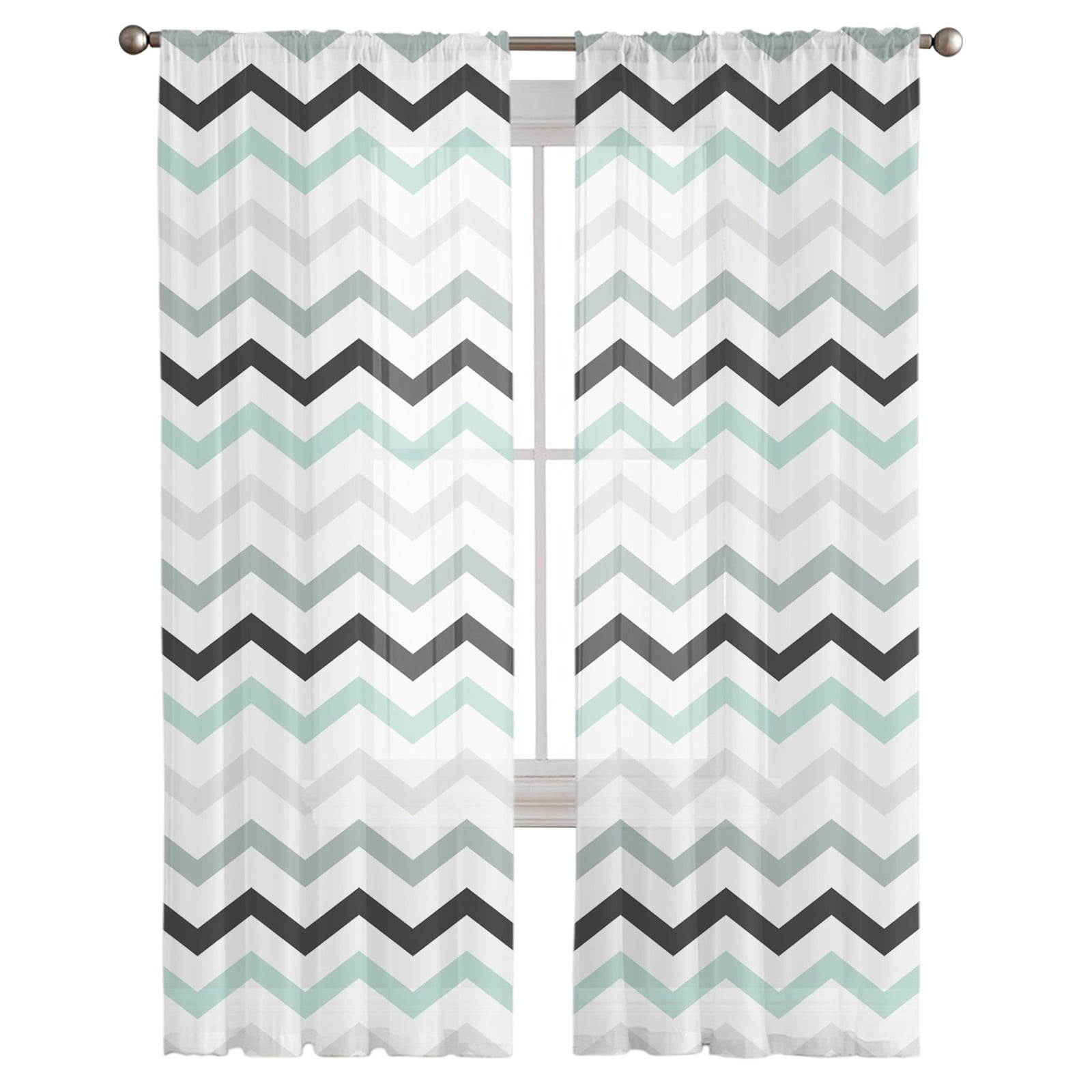 Blue Corrugated Geometric Minimalist Pattern Sheer Window Curtains for ...