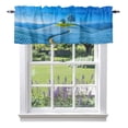 Blue Cottage Window Valance for Kitchen, Blue Tree Blue Field Path ...