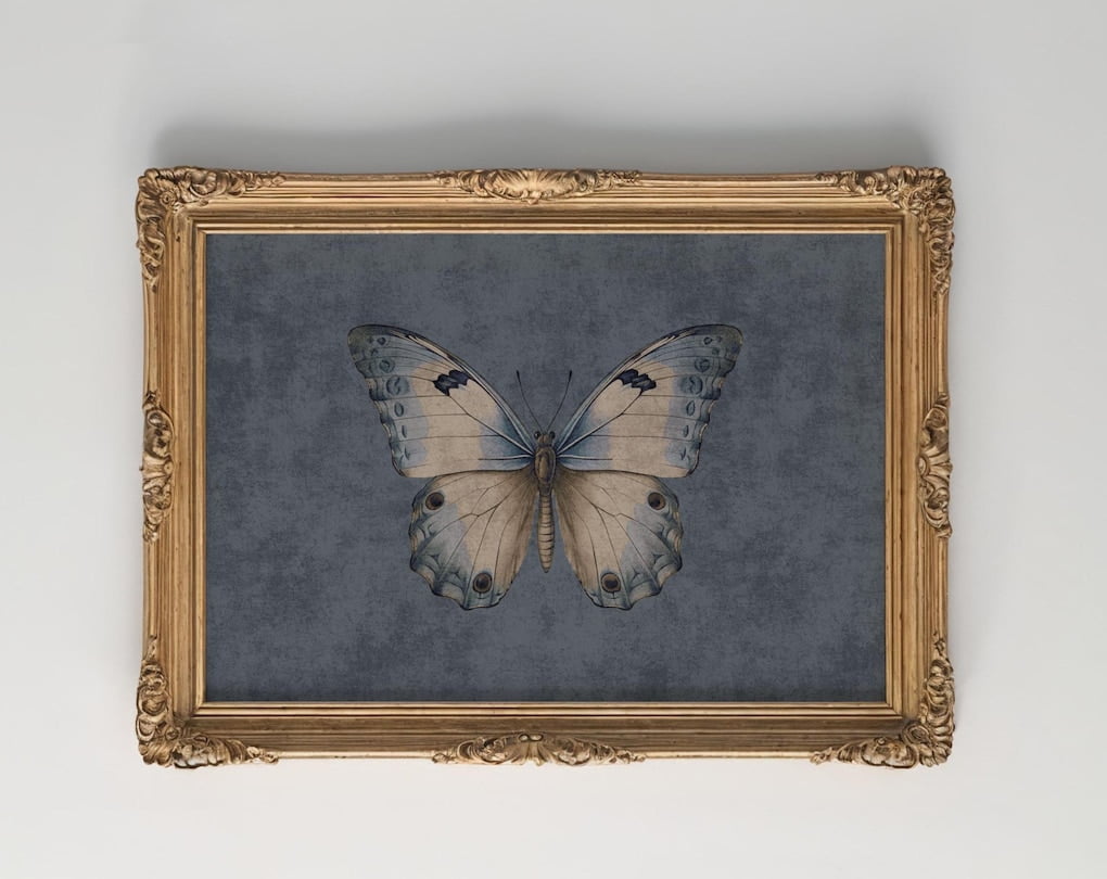 Blue Cottagecore Butterfly Painting Academic Butterfly Artwork ...