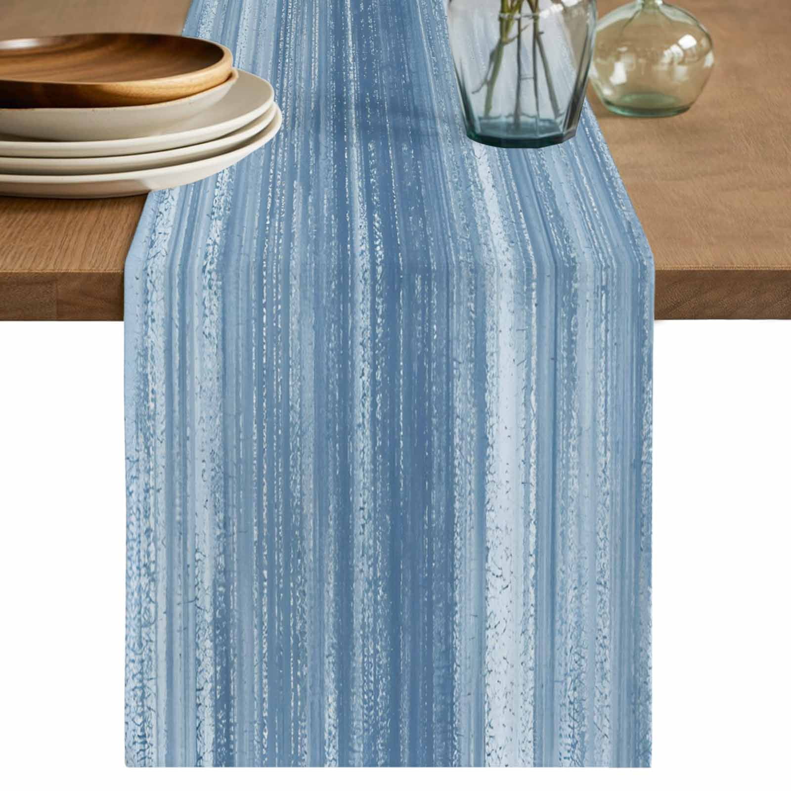 Blue Cotton Linen Table Runner for Dining Kitchen, Vintage Modern ...