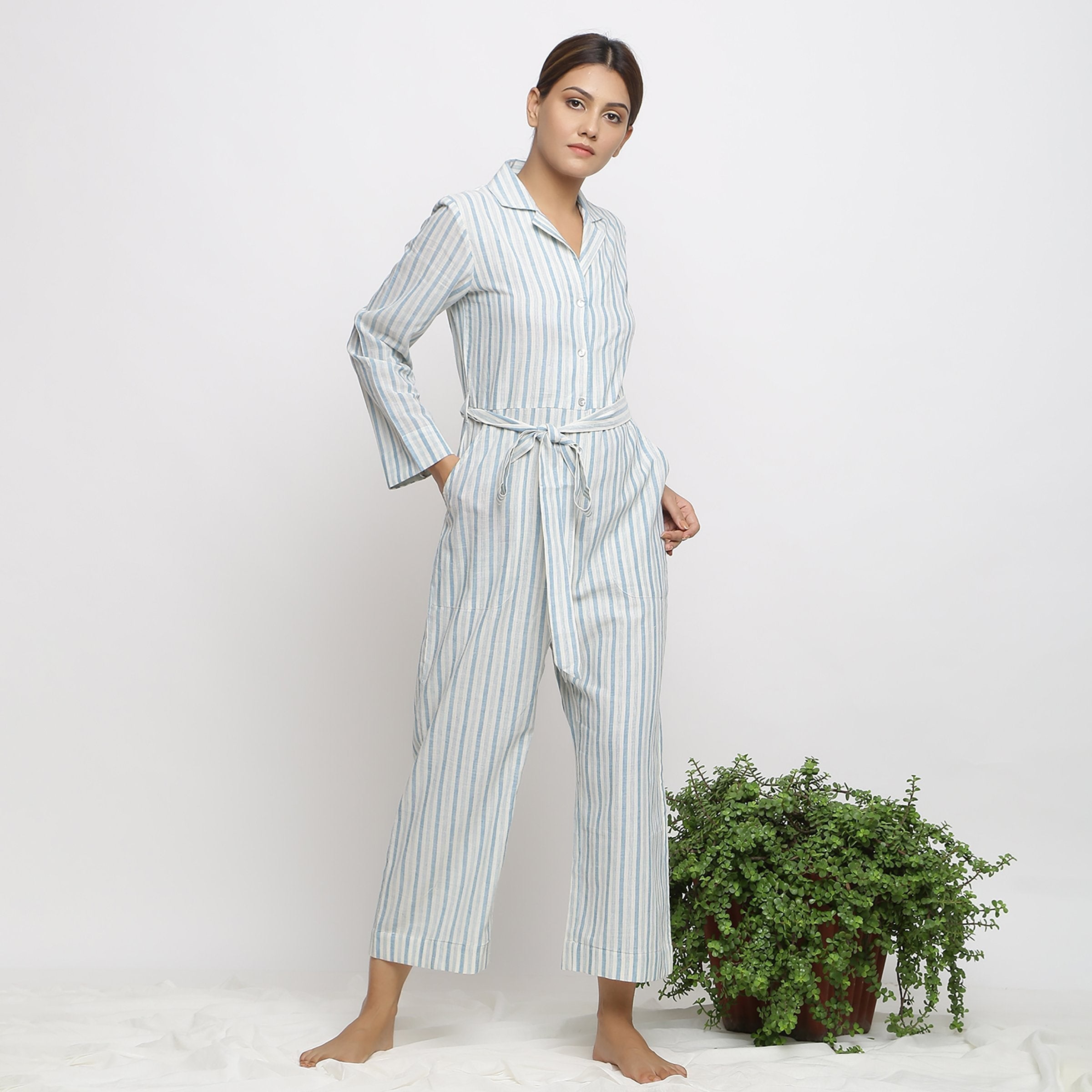 Blue Cotton Muslin Ankle Length Button-Down Overall - Walmart.com