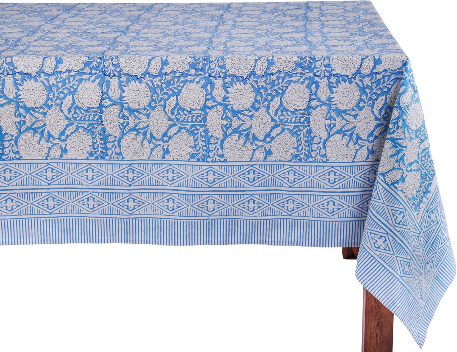 Blue Cotton Rectangle Spring Tablecloth Handblock Floral Linen Table ...
