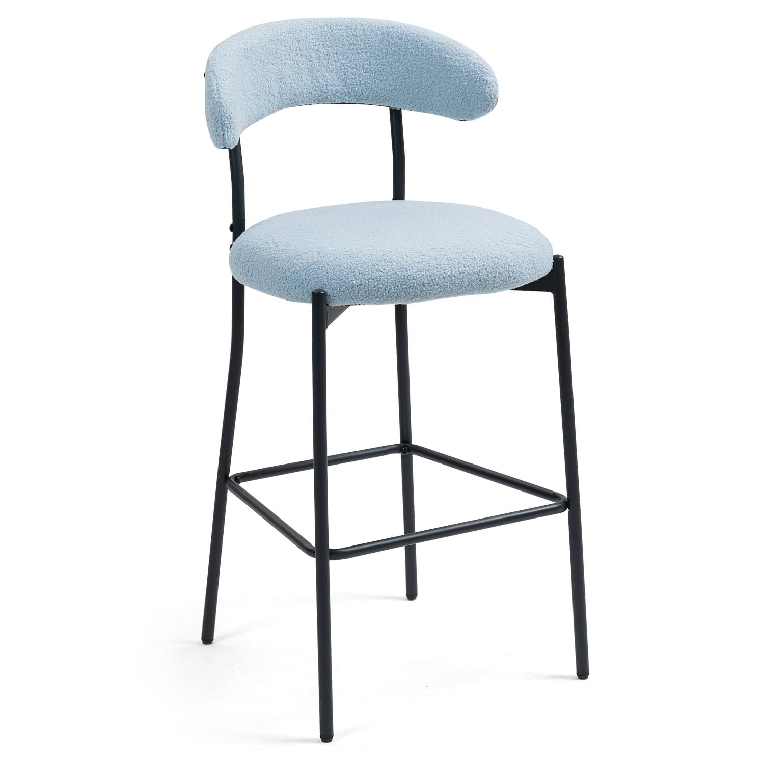 Blue Counter Height Bar Stool with Plush Teddy Fabric and Footrest - 26 ...