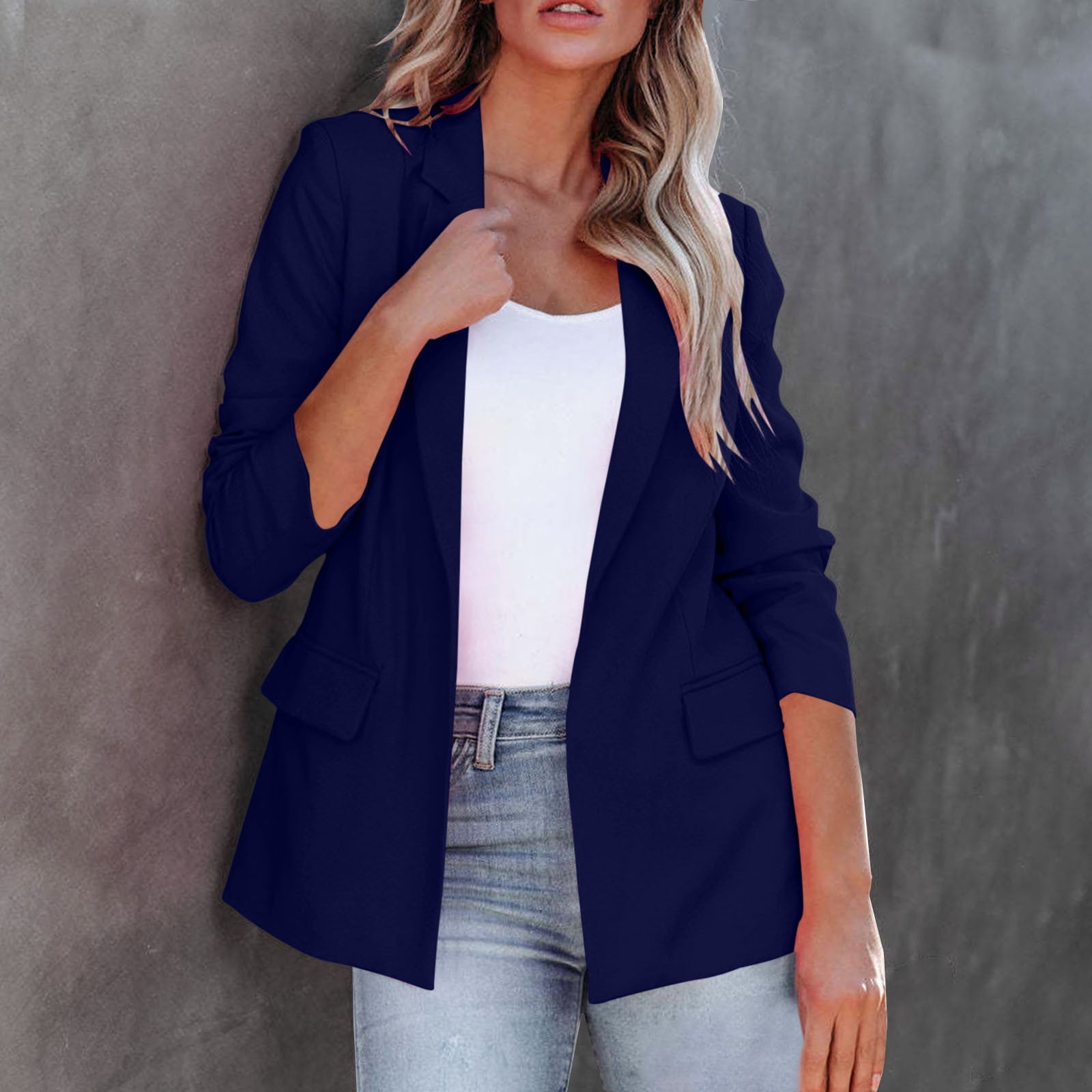 Blue Cover-Up Solid Wedding Women's Blazers & Suit Jackets, Women Fashion Casual Solid Long ...