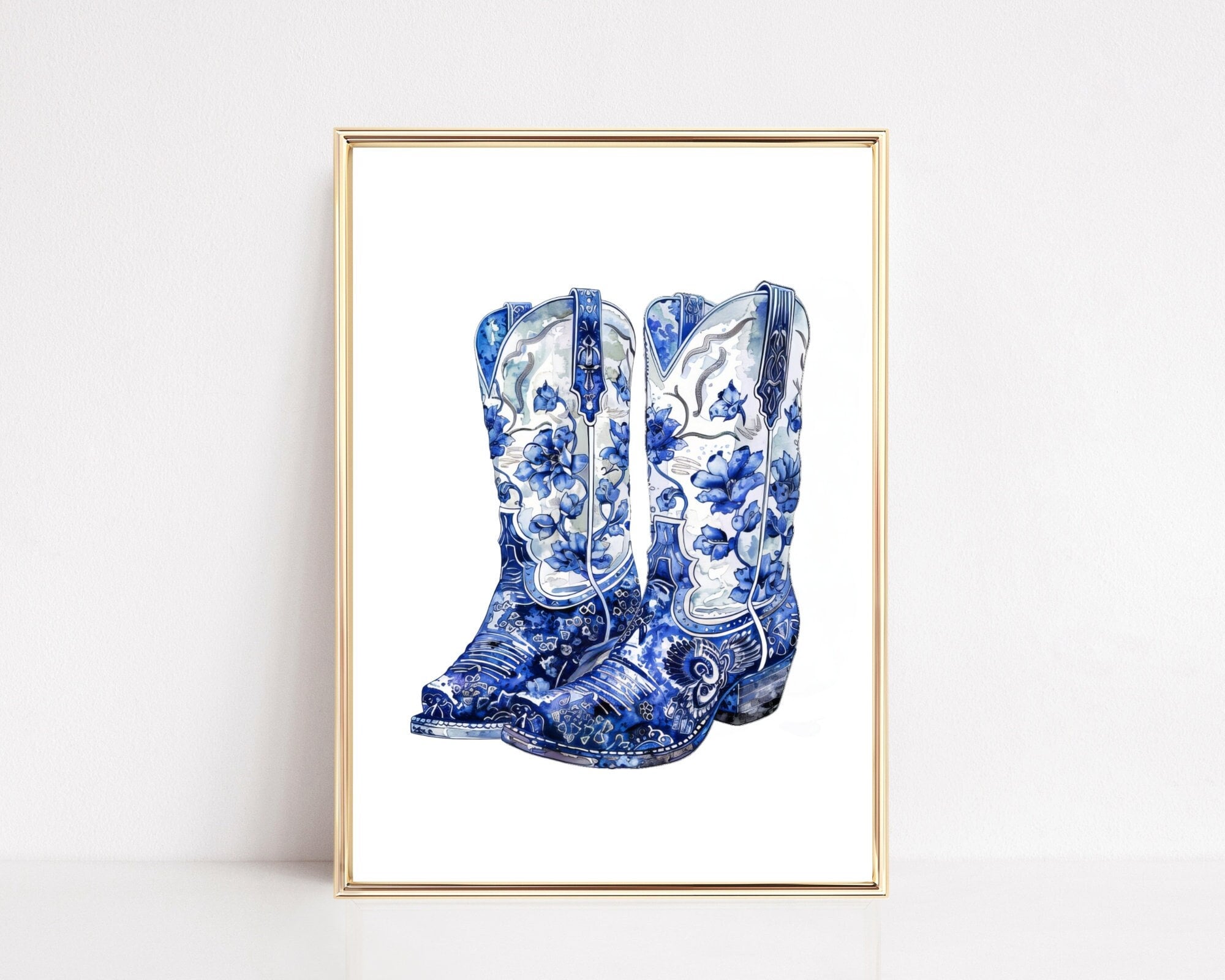 Blue Cowboy Boots Print Coquette Bow Cowgirl Boots Coastal Cowgirl ...