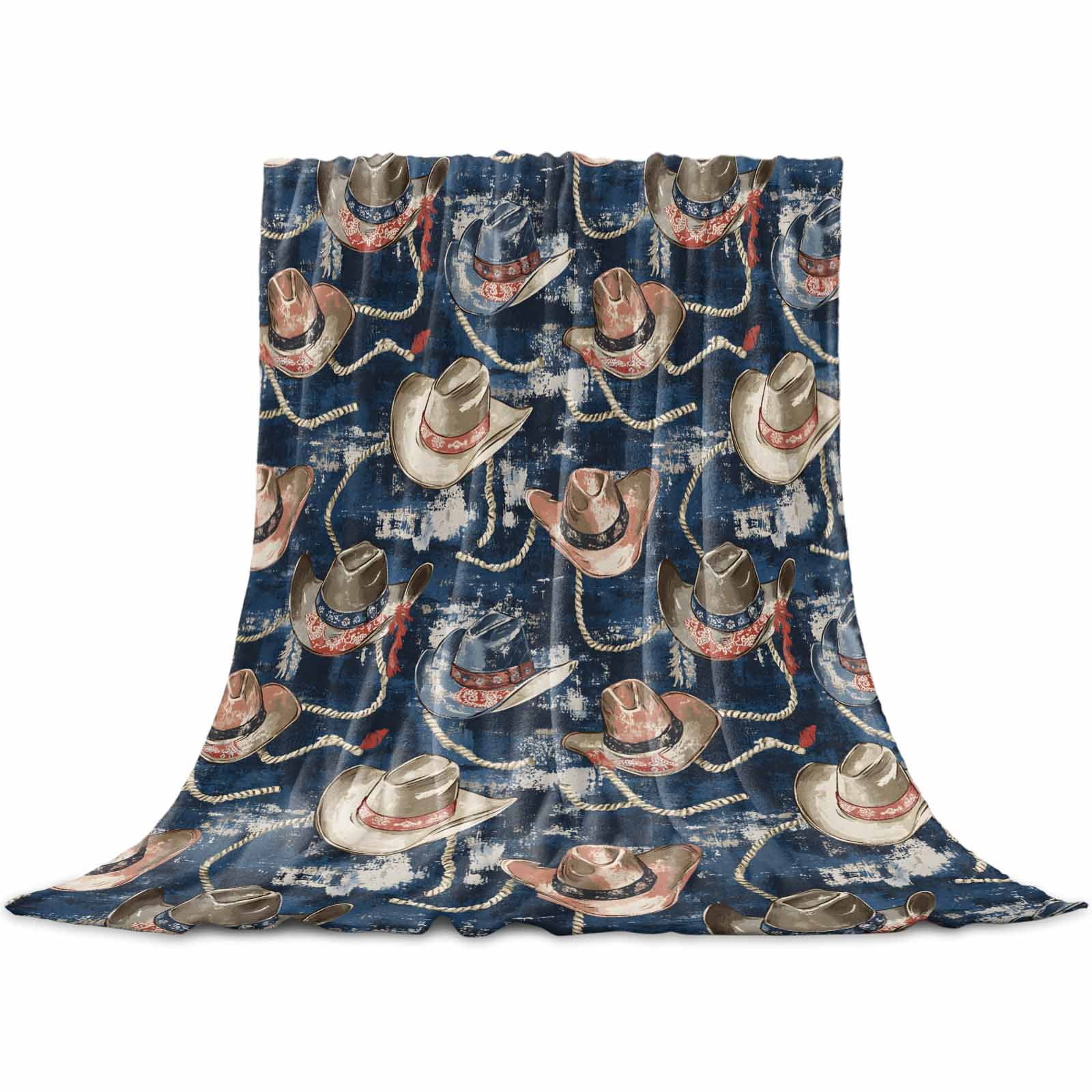 Blue Cowboy Flannel Blanket for Bed, Country Western Vintage Soft Cozy ...