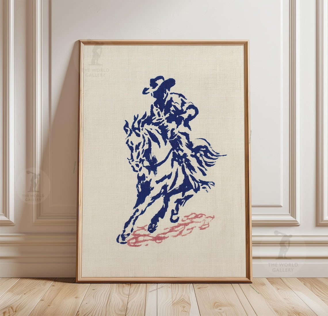 Blue Cowboy Horse Poster Western Folk Art Paper Wall Animal Decor ...