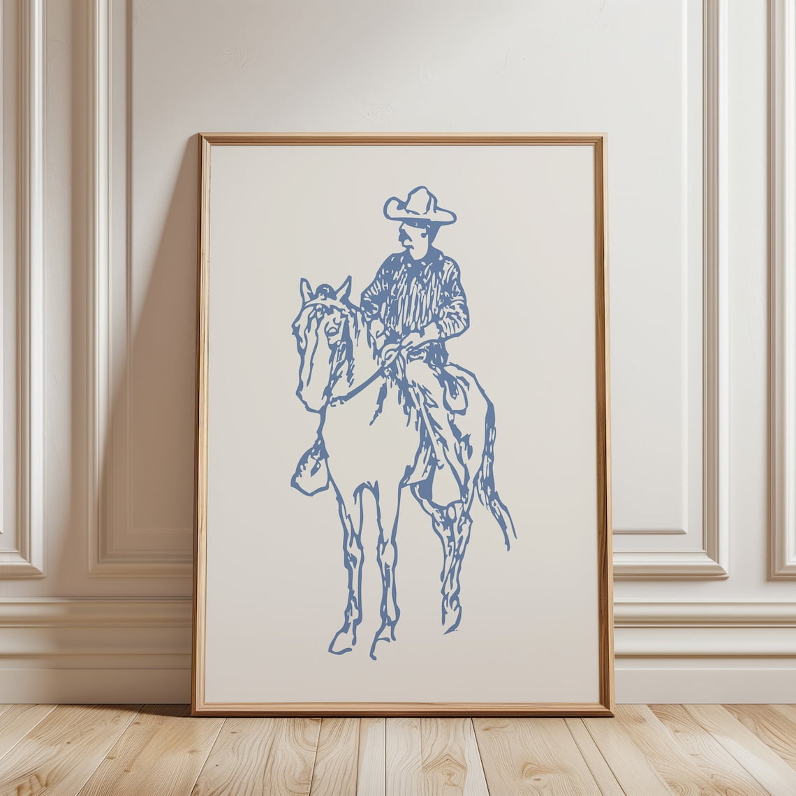 Blue Cowboy Sketch Poster Preppy Western Wall Art Poster Decor For ...