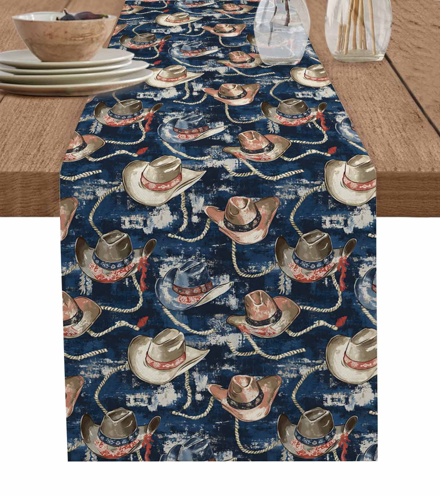 Blue Cowboy Table Runner 70 Inches, Country Western Vintage Bed Runner ...