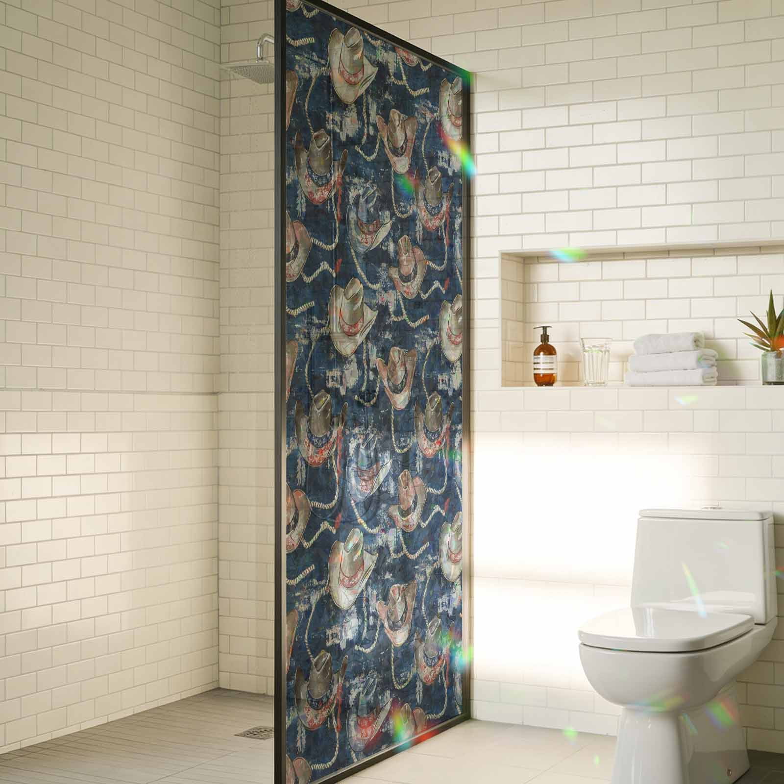 Blue Cowboy Window Privacy Film Rainbow Static Cling Stain Glass Window ...