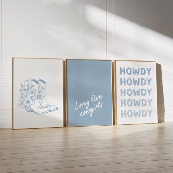 Blue Cowgirl Art Prints Western Gallery Wall Set 3 Unframed Paper Print ...