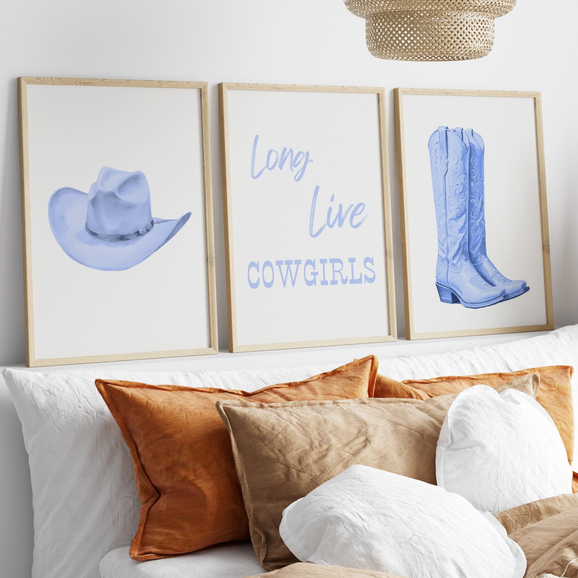 Blue Cowgirl Hat Print Coastal Cowgirl Print Light Blue Western ...